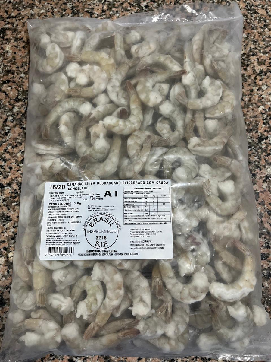 Camarão (P&D) Descascado e Eviscerado c/ Cauda 200 à 250 (16/20) IQF A – Praso